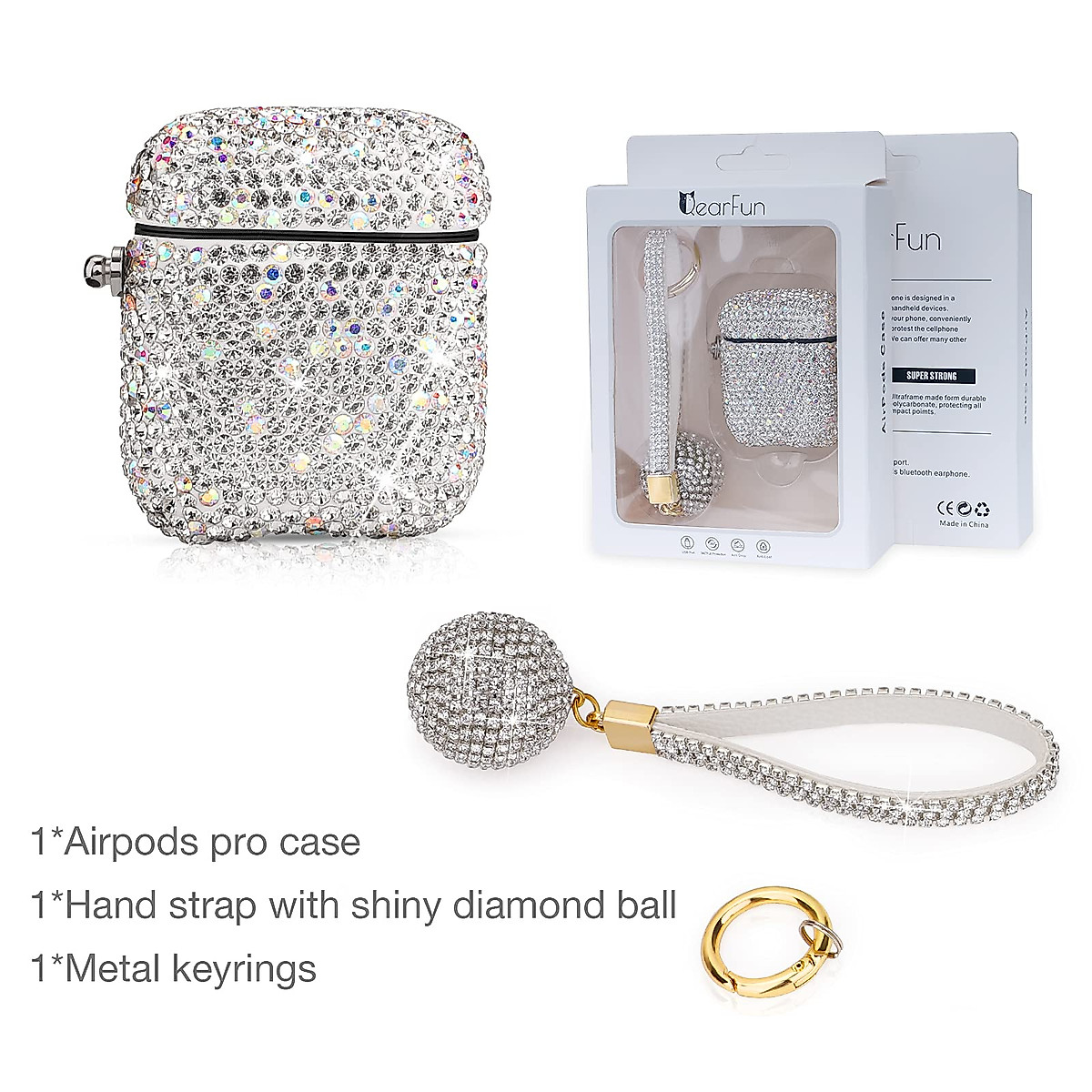 Luxurious Rhinestone AirPods Case, Protective Bling Diamonds AirPod Charging Protective Case Cover for Apple I10/I12 TWS (Silver with Keyring)