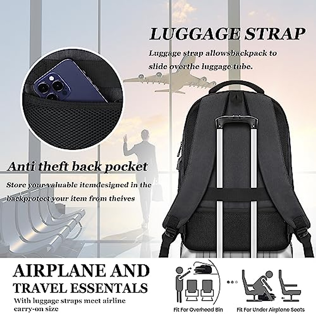 BAGEIRA 17.3 Inch Laptop Backpack, School Backpacks for teen boys, College High School Backpack. Travel Backpacks with usb Charging Port for Women Men. Anti-theft Waterproof Work Bookbags, Black