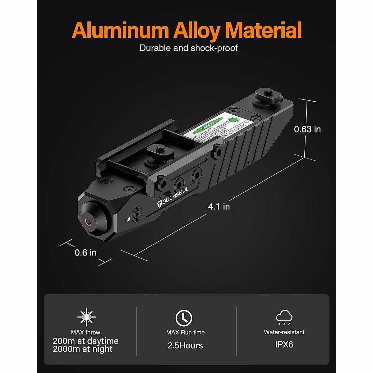 TOUGHSOUL Rifle Green Blue Red Laser Sight Compatible with M-Lok Picatinny Rail, Rechargeable Low-Profile Tactical Rifle Laser Sight with Strobe Function