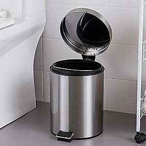 Fdit 3L Rectangular Slim Profile Steel Step Pedal Trash Stainless Can Wastebasket Rubbish Garbage Dustbin for Home Bathroom Powder Room, Bedroom, Kitchen, Craft Room, Office - Removable Liner Bucket