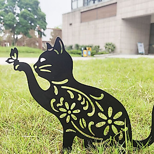 Haofy Cat Silhouette, 1 Piece of Lifelike Cat Yard Art Garden Metal Statue Decor, Hollow Decorative Stakes for Outdoor Farmhouse Pathway Lawn Decorations