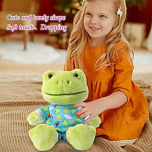 Furvana 9-Inch Cute Frog Plush , Soft Stuffed Animal Plush Toy , Kawaii Doll , Green Plushie with Cloths Toy Gift for Kids Children (Baby Jumpsuit)