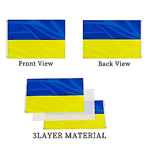 Ukrainian Flag 3x5 Outdoor Indoor Double Sided Heavy Duty 3 Ply 200D Polyester and Durable Canvas Header with 2 Brass Grommets