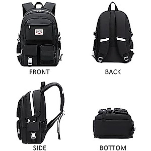 DUPHLAGT Backpack for Girls Boys, Water Resistant Causal Kids Backpack with Lunch Box, Lightweight Daypack School Bag for Elementary Teen Girls (Black)