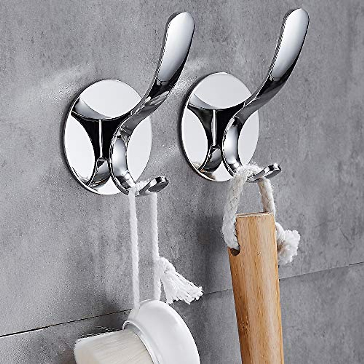 GERUIKE Adhesive Towel Hooks Stainless Steel Self Adhesive Robe Coat Hook for Bathroom Kitchen Wall Mounted Door Clothes Hook No Screws Damage Free