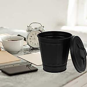 DOITOOL Desktop Iron Pot 2pcs Mini Table Trash Can with Lid Metal Countertop Garbage Bin Desk Wastebasket Trash Container for Home Office Mini Trash Bins
