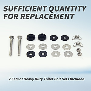 2PCS Universal Toilet Tank to Bowl Bolts Kit - Heavy Duty Toilet Bolts - Waterproof Stainless and Rubber Washers Gaskets - Extra Long Nut Screw - Fastening Set for Toilet Mounting and Repair.