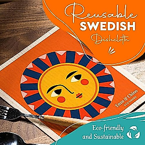 Enzo & Chino Swedish Dishcloths for Kitchen | Reusable Paper Towels Washable | 5 Pack Sun Print Swedish Dish Towels | Non-Scratch Cellulose Sponge Cloths | Biodegradable, No Odor