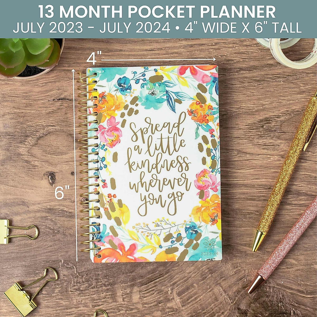 bloom daily planners 2023-2024 Pocket Planner - 4” x 6” - (July 2023 - July 2024) - MINI Weekly/Monthly Agenda Organizer & Calendar Book - Spread Kindness