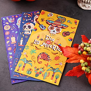 VGOODALL 27PCS Halloween Party Favor Bags, Day of the Dead Treat Bags Paper Goodie Bags Candy Bags with Stickers for Party Favor Supplies 3 Designs