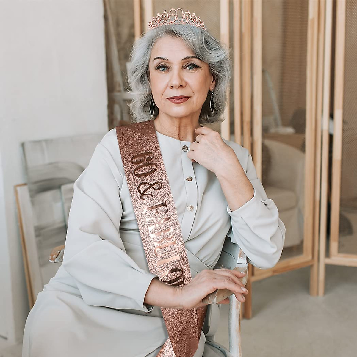 Vovii 60th Birthday Sash and Tiara, Rose Gold Tiara, 60th Birthday Gifts for Women, 60th Birthday Decorations for Women, Happy 60th Birthday Decorations