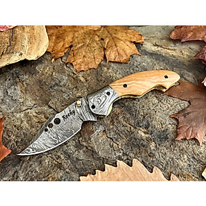 Personalized Engraved Pocket Knife With Wood Handle - 7.5" Handmade Gift Folding Knife For Men With Leather Sheath - Ideal Gift for Any Occasion, Especially as a Birthday or Father's Day Gift