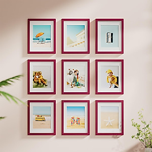 Vittanly 11x14 Picture Frame, Engineered Wood with Shatter Resistant Plexiglass, Display Pictures 8x10 with Mat or 11x14 without Mat, Poster Frame for Wall or Table Top Display, Red, 1 Pack