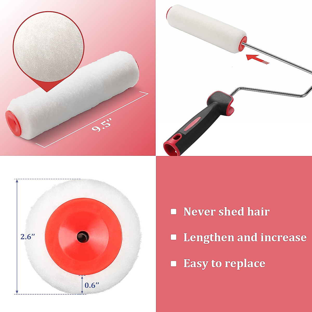 Paint Roller Extension Pole,72inch Brush kit Multi-Function Paint Roller kit Cleaner with House Paint Rollers Brush Stainless Steel Pole,Mural Brush for Walls and Ceiling Paint Roller no drip Grey