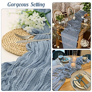 6 Pieces Dusty Blue 10FT Cheesecloth Table Runner Boho Gauze Fabric Table Runner Rustic Sheer Runner for Wedding Birthday Baby Shower Party Boho Table Decoration（Dusty Blue）