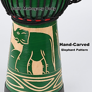 Djembe Drum,LIEKE 10'' African Drum Carved of Mahogany Goatskin Drumhead for Adults Student Beginners Green