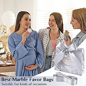 Jutieuo 50 Pack Marble Thank You Gift Bags, Small Gift boxes Bulk Party Favor Treat Bags with Silver Bow Ribbons and Pearl Pendants for Wedding Baby Shower Birthday Party Supplies