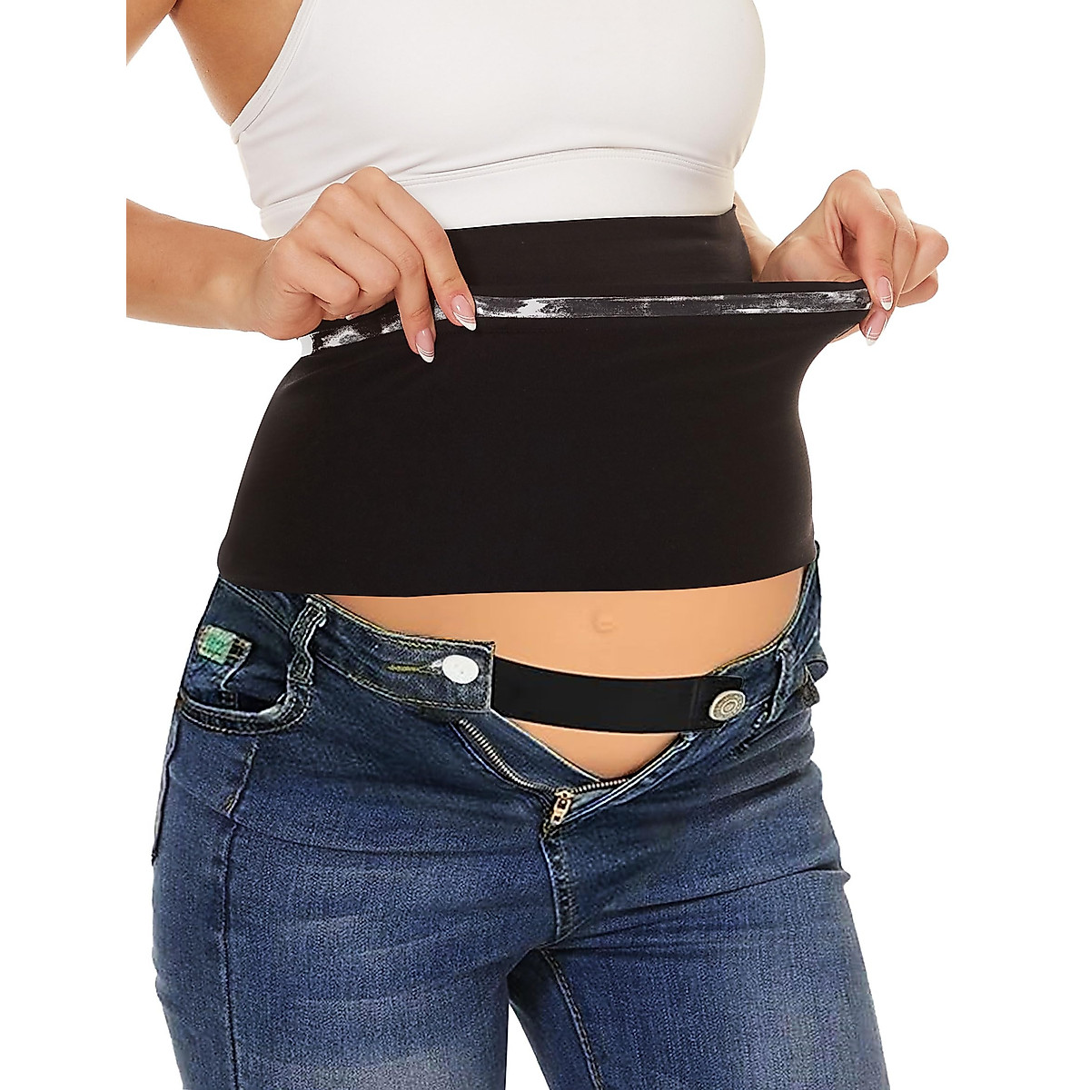 Rheane Maternity Jeans Extender Belly Bands For Pregnant Women Pregnancy Belly Band Mmaternity Pants Extender (Black 2)