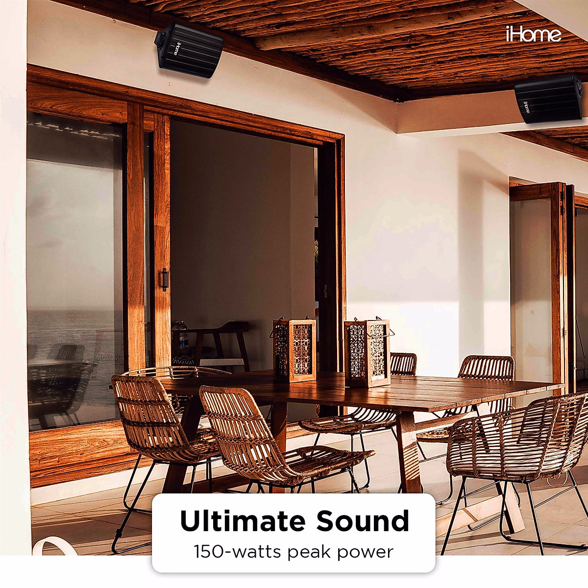 iHome IHSI-W525BT-PR-BLK Bluetooth 5.25" 150W Weatherproof Speakers, Indoor/Outdoor, Wall/Ceiling Mount, Surround Sound, Pair - for Home Parties