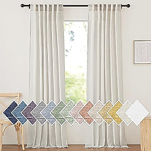 NICETOWN Semi Sheer Light Filtering Linen Curtains for Windows 95 inch Length, Rod Pocket & Back Tab Linen Blend Vertical Drapes Privacy for Bedroom/Living Room, Natural, W52 x L95, 2 Pieces