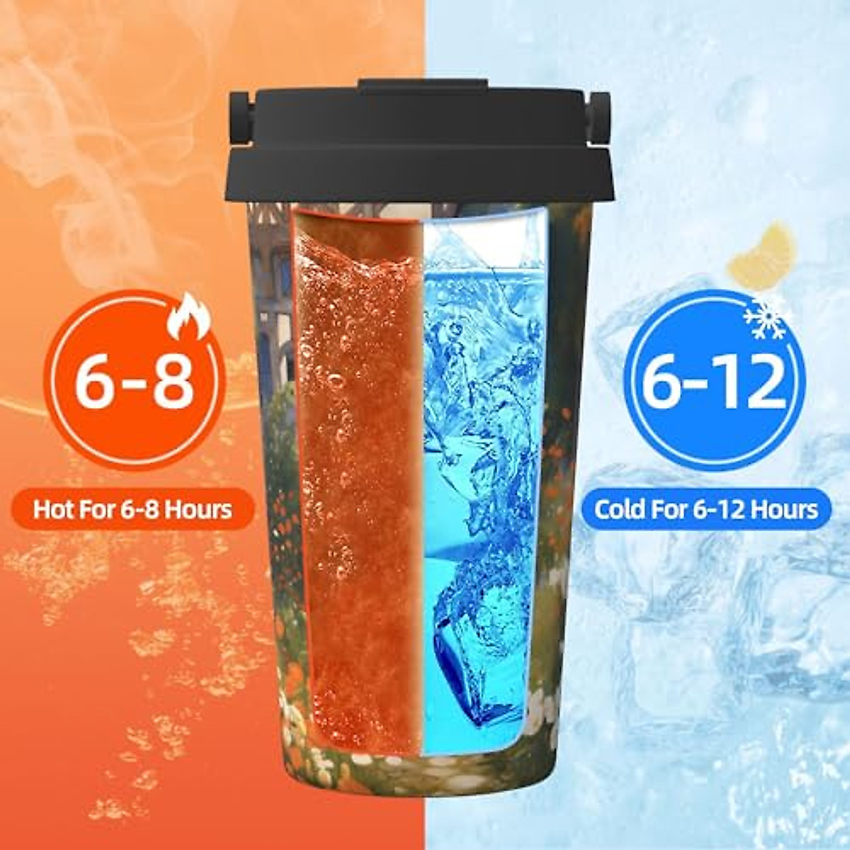 GTKSYNVE Reusable Coffee Mug with Lid and Handle, Cottage Garden Tumbler for Hot & Cold Drinks 16oz Stainless Steel Insulated Coffee Tumblers Double Wall Vacuum Thermal Cup