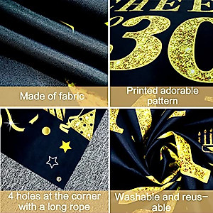 Trgowaul 30th Birthday/Anniversary/Wedding Decorations for Women Men, Cheers to 30 Years Banner, Black and Gold 30th Birthday Backdrop, 30 Bday Decorations Party Banner Photography Supplies Background
