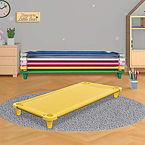 Acrimet Premium Stackable Nap Cot, Portable Toddler Bed, Travel Cot (Stainless Steel Tubes) (Yellow Cot - Yellow Feet) (1 Unit)
