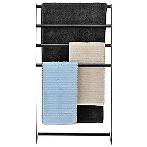 MyGift 4 Tier Freestanding Black Metal Towel Rack Stand for Bathroom and Laundry Room Drying Stand - Made in Taiwan