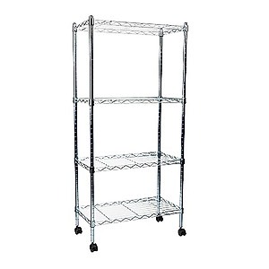 Mind Reader Alloy Collection Adjustable 4-Tier Industrial Storage Shelves with Wheels, Metal, 23.25" L x 13.5" W x 49.5" H, Silver
