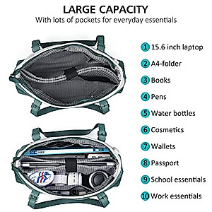 RJEU Women Tote Bag for School,Cute Bookbag Teacher Bag for College,Laptop Tote Bag Purse with Compartments Zipper for Work Travel Nurse Church,Canvas,Green