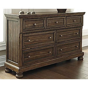 Signature Design by Ashley Flynnter Traditional 7 Drawer Dresser with Dovetial Construction, Tobacco Brown