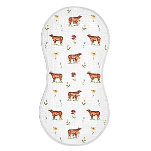 vvfelixl Muslin Burp Cloths Cows Wildflowers Baby Washcloths for Baby Girl Boys 2 Pack White