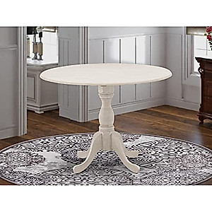 East West Furniture DMT-ABC-TP Dublin Kitchen Dining Table - a Round Wooden Table Top with Dropleaf & Pedestal Base, 42x42 Inch, Wirebrushed Buttercream