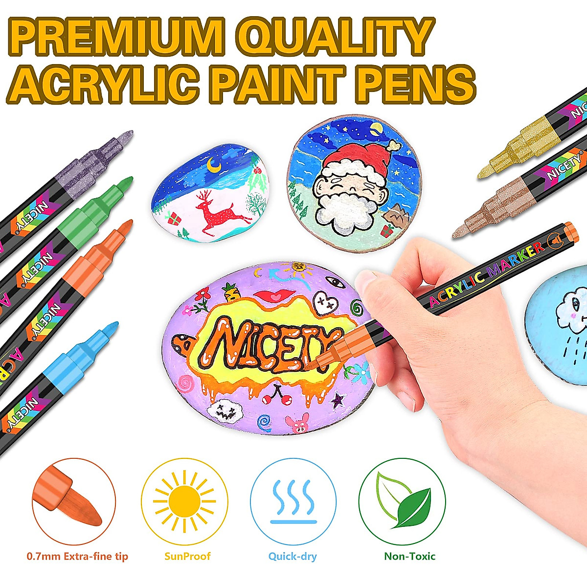 NICETY 72 Colors Acrylic Paint Pens Paint Markers, Extra Fine Tip Point Acrylic Paint Pens for Rock Painting, Canvas, Wood, Ceramic, Glass, Stone, Fabric, DIY Crafts & Art Supplies