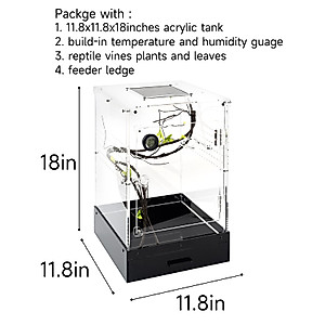 Hedgine Reptile Acrylic Terrarium, Mini Habitat Tank Chameleon Accessories Feeding Box with Magnetic Locking for Chameleons, Geckos, Gecko, Lizard, Bearded Dragon