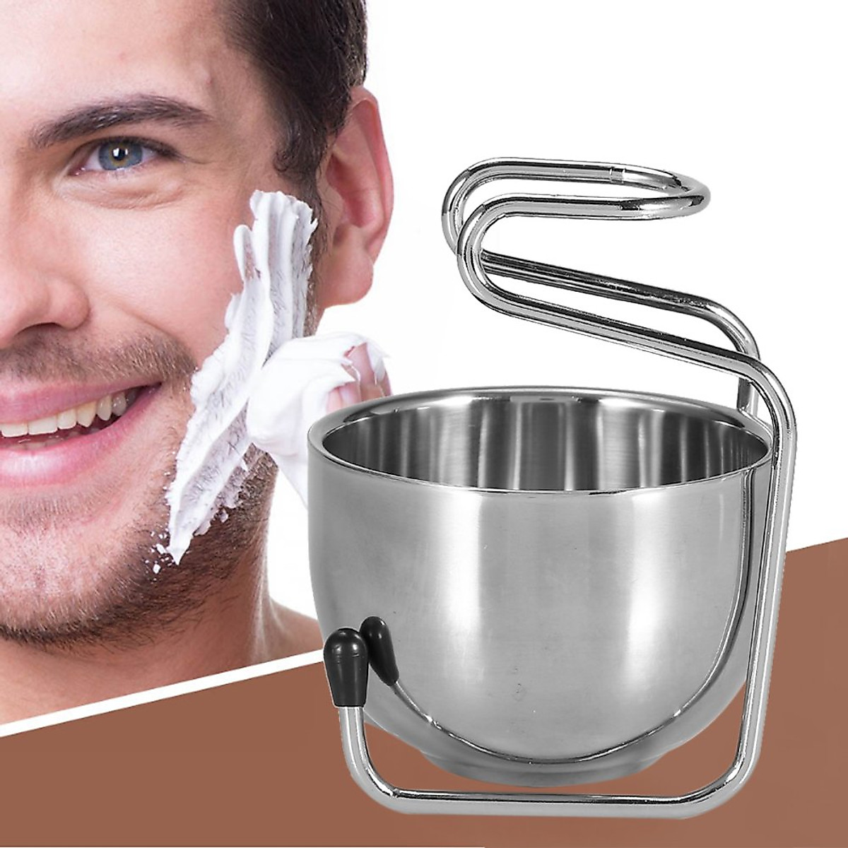 Shaving Bowl Stainless Steel, 2 in 1 Men's Shave Cup with Stand Holder Set for Safety Brush Bowl Grooming Tool Male Face Beard Cleaning