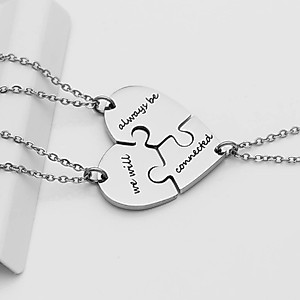 Ankiyabe 3 Best Friends Heart Puzzle Piece Pendant Necklace Set of 3 Long Distance Friendship Necklace 3 Sisters Gift Necklace (We Will & Always & Connected)