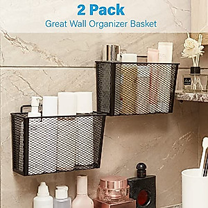 Estituent 2 Pack Metal Over Cabinet Organizer Storage No Drilling Lid Organizer Slim Space Kitchen|Bathroom Pantry Door Organizer Holder Bin Multi-Use Wall Door Basket with Double Adhesive Pads