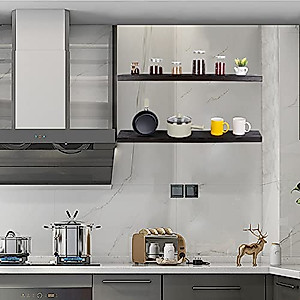 QTSARTISAN Floating Shelf Set — Rustic Solid Wood Hanging Rectangle Wall Shelves with Invisible Metal Brackets for Bedroom, Bathroom, Living Room and Kitchen (Black, 36" x 5.9")