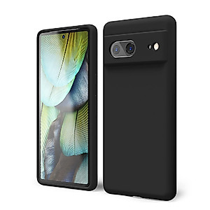 oakxco for Google Pixel 7A Phone Case Liquid Silicone, Cute Thin Slim Soft Rubber TPU Plain Smooth Gel Cover for Women Girl Aesthetic Design, Matte Solid Protective & Shockproof Bumper Grip, Black
