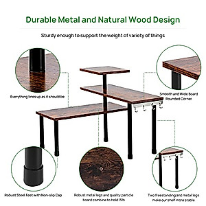 Ollieroo Kitchen Counter Shelf Organizer, 3 Tier Corner Shelf Bathroom Countertop Organizer with Hooks, Space Saving Makeup Organizer Spice Rack Corner Plant Shelf