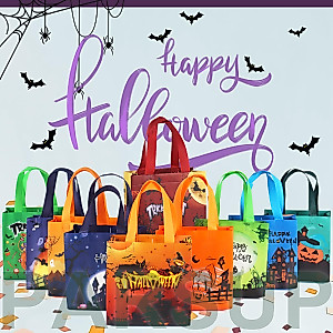 PARSUP 10PCS Halloween Bags,Halloween Tote Bags with Handles, Gift Bags, Multifunctional Non-Woven Halloween Bags for Gifts Wrapping, Trick or Treat, Halloween Party Supplies, 7.9"×7.9"×3.15"