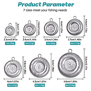 Disc Sinkers Fishing Weights, Coin Fishing Sinkers Weights Saltwater Surf Fishing Weights Bottom Drifting Trolling Catfishing Fishing Sinkers Saltwater Gear Tackle 1oz 2oz 3oz 4oz 5oz 6oz 8oz