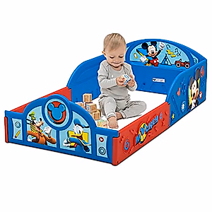 Mickey Mouse 5-Piece Toddler Bedroom Set by Delta Children - Includes Sleep and Play Bed, Table with 2 Chairs and 6 Bin Design and Store Toy Organizer, Blue