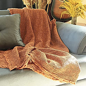 PÜSKÜL - Waffle Throw Blanket, Cotton Throw and Blanket for Couch, Waffle Weave Throw for Sofa, TV Blanket, Beach Mat, Lightweight Blanket (Rust)