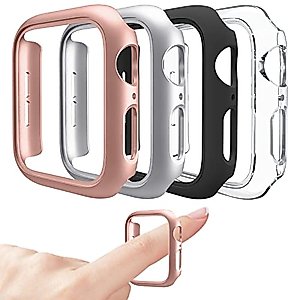 Mugust 4 Pack Compatible for Apple Watch Case 40mm [NO Screen Protector] Series 6 5 4 SE, Hard PC Bumper Case Protective Cover Frame Compatible for iWatch 40mm, Black/Rose Gold/Silver/Clear