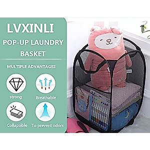 Popup Laundry Hamper,Foldable Mesh Laundry Basket with Durable Handle,Easy to Open and Fold for Dorm, Laundry Room, Bedroom, RV(Black)…