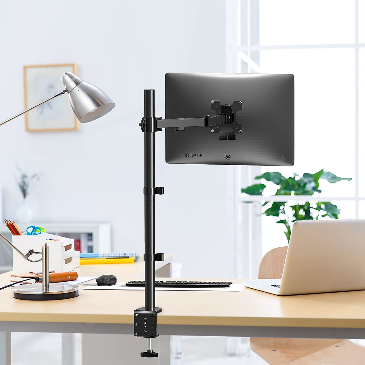 WALI Monitor Arm Mount for Desk, Single Extra Tall Computer Desk Mount, Monitor Bracket Mount Stand Single, up to 32 inch, 22 lbs (M001XL), Black