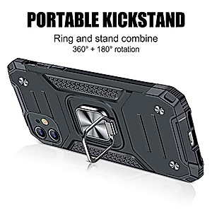 JAME Designed for iPhone 11 Case with Screen Protector [2PCS], Military-Grade Drop Protection, Protective Phone Case Cover, Car Mount Ring Kickstand Shockproof Bumper Case for iPhone 11 6.1 Inch Black