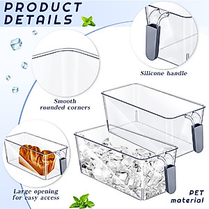 4 Set Clear Plastic Storage Bin with Scoop Clear Freezer Ice Bin with Pull out Handle Ice Container for Freezer Organizer Plastic Utility Ice Scoop Plastic Scoops for Dry Goods Kitchen Fridge Cabinet
